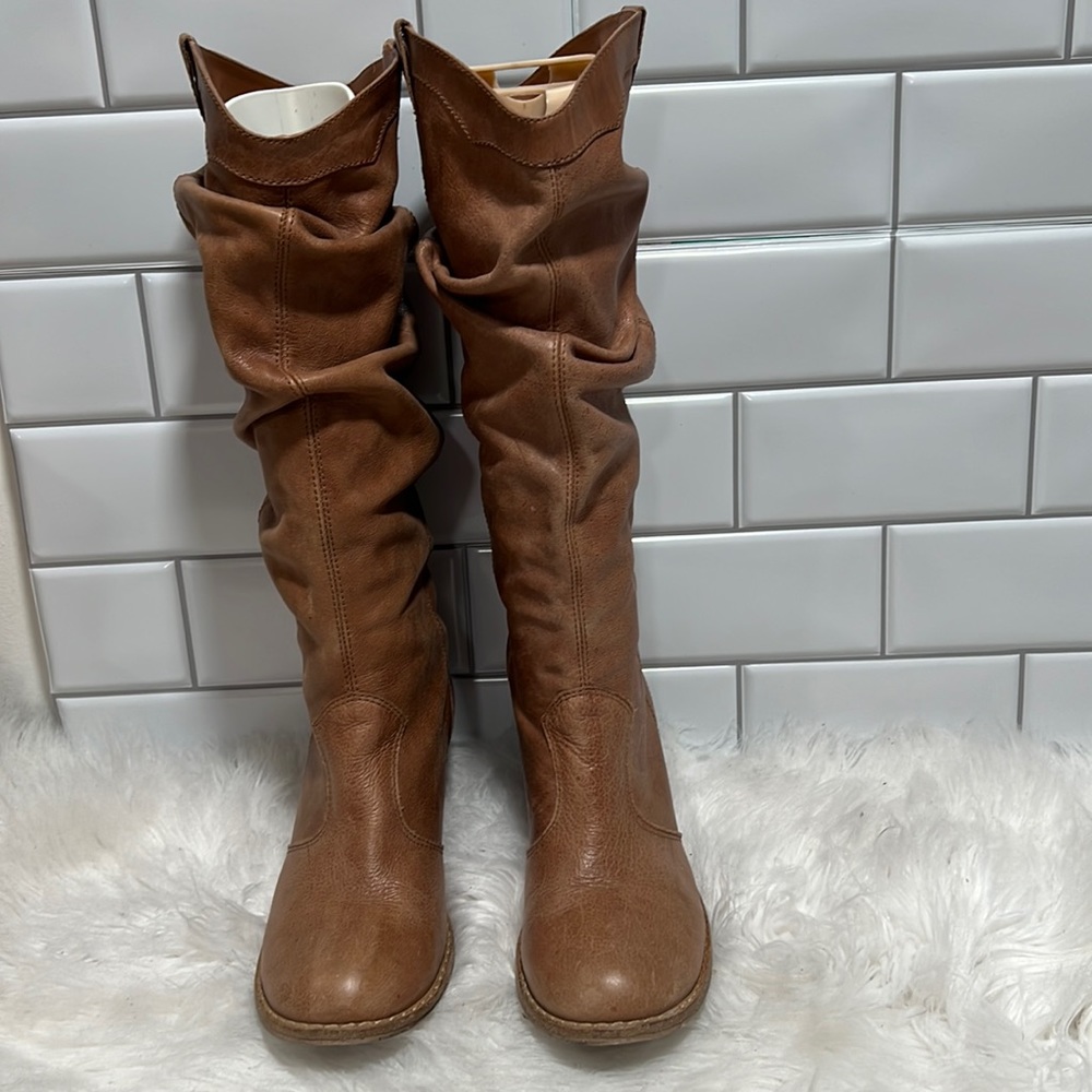 Mia Brown Leather Slouch Knee High Boots Womens Size … - Gem